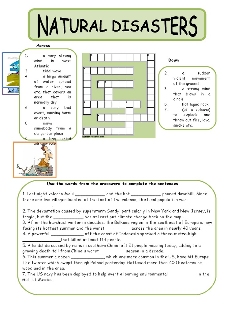 Natural disasters crossword puzzle | PDF | Tsunami | Windstorms