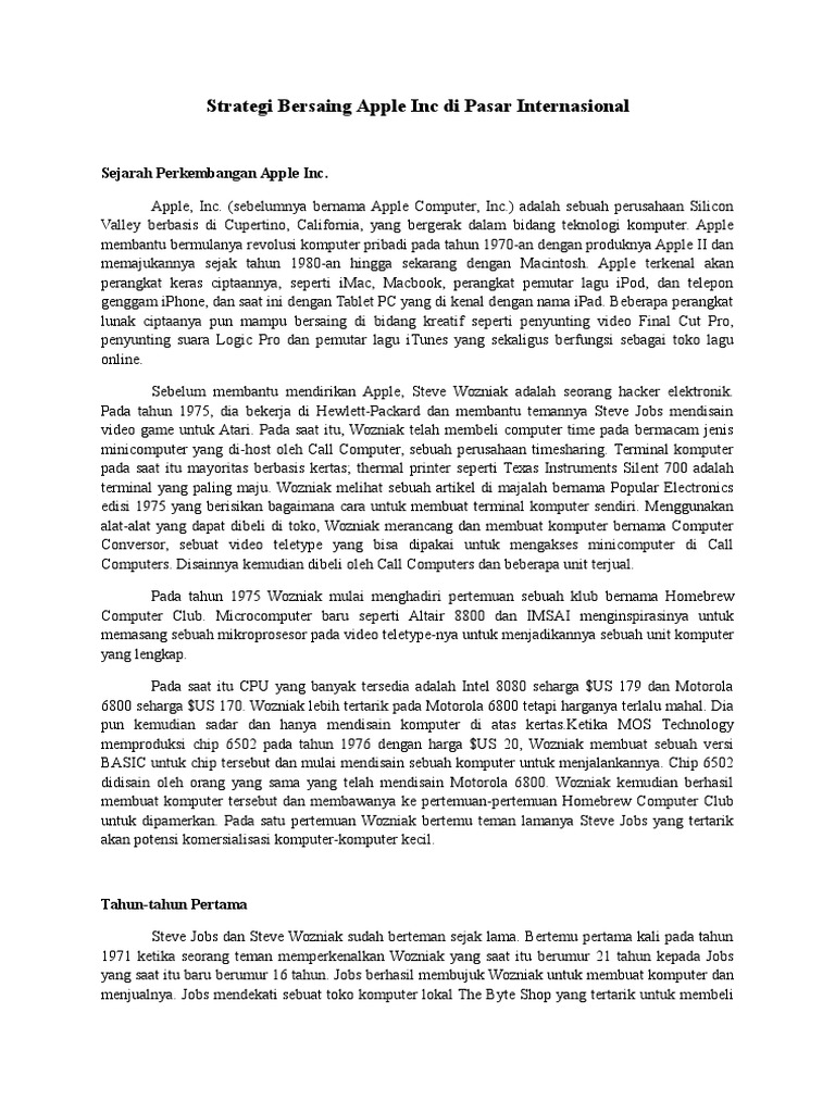 Strategi Bersaing Apple Inc Di Pasar Internasional | PDF