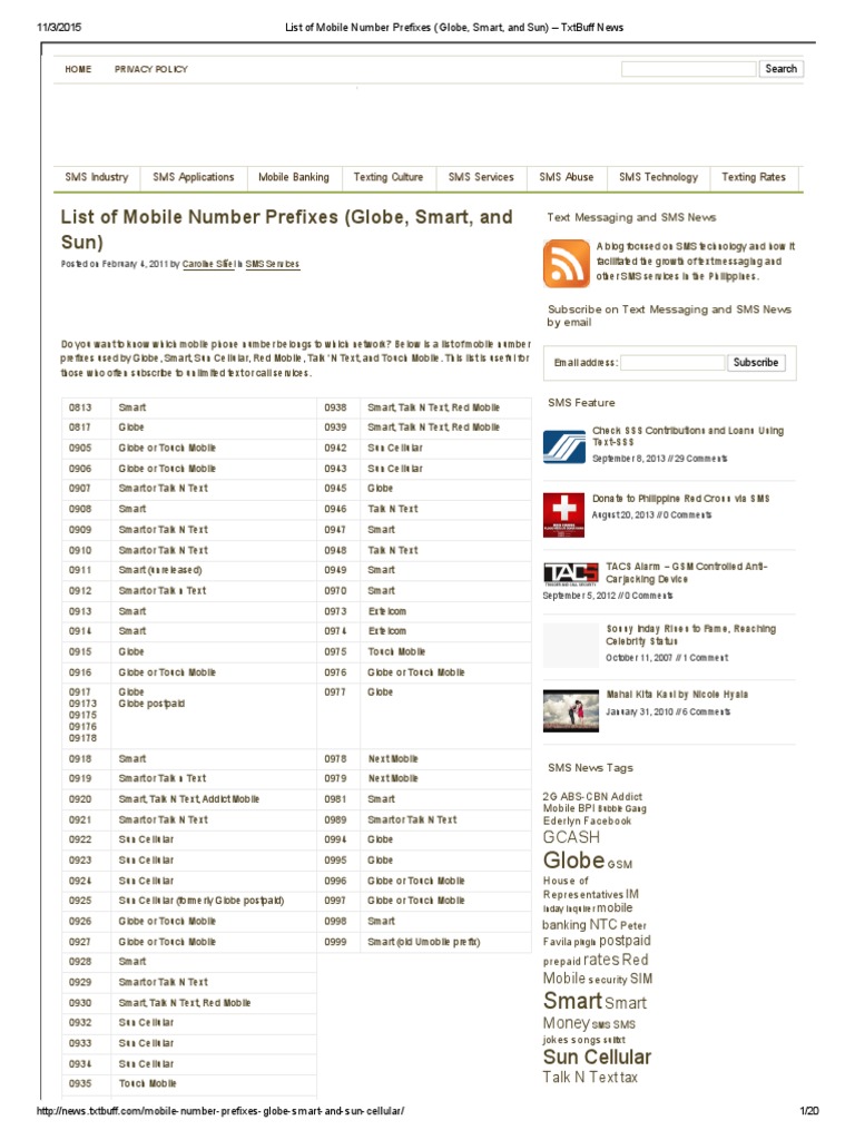 List of Mobile Number Prefixes (Globe, Smart, and Sun) - TxtBuff News ...