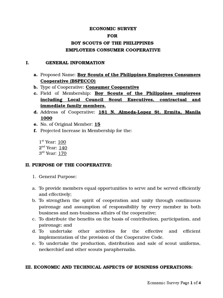 Economic Survey BSPECCO | PDF | Cooperative | Boy Scouts Of America