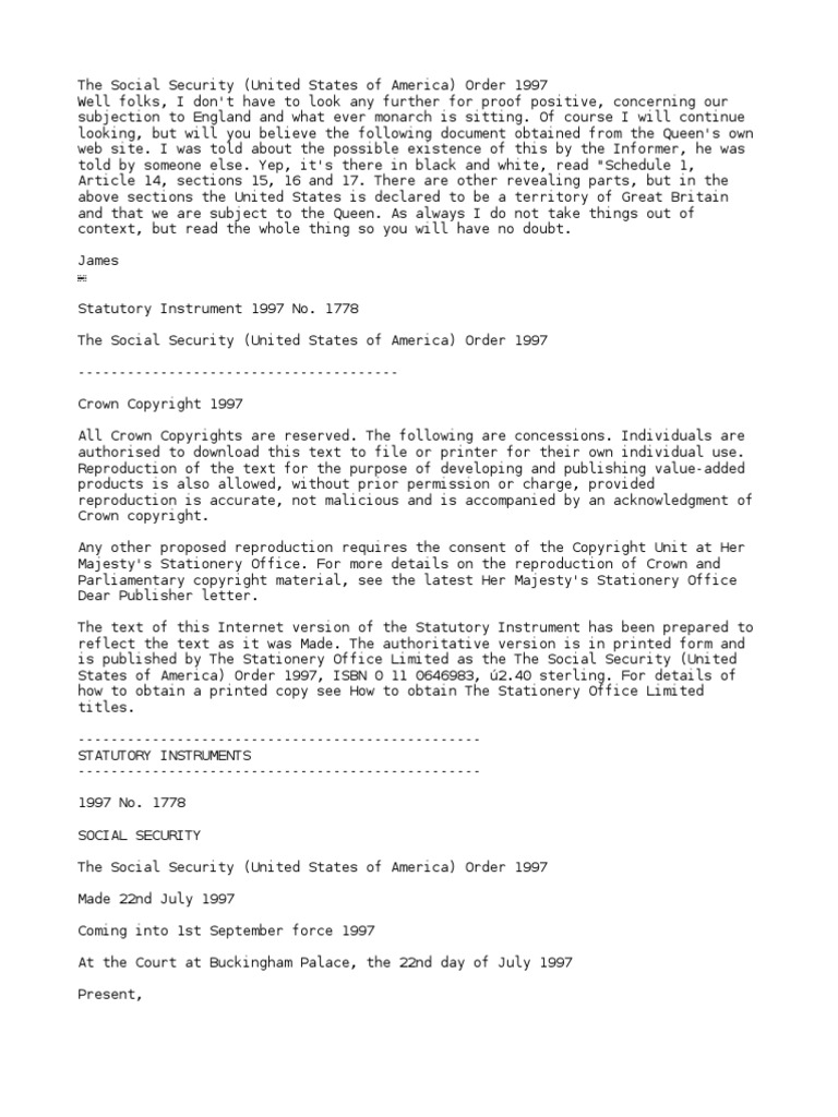 The Social Security (United States of America) Order 1997 | PDF ...
