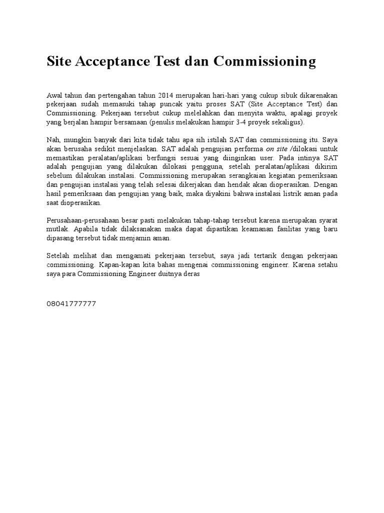 Site Acceptance Test | PDF