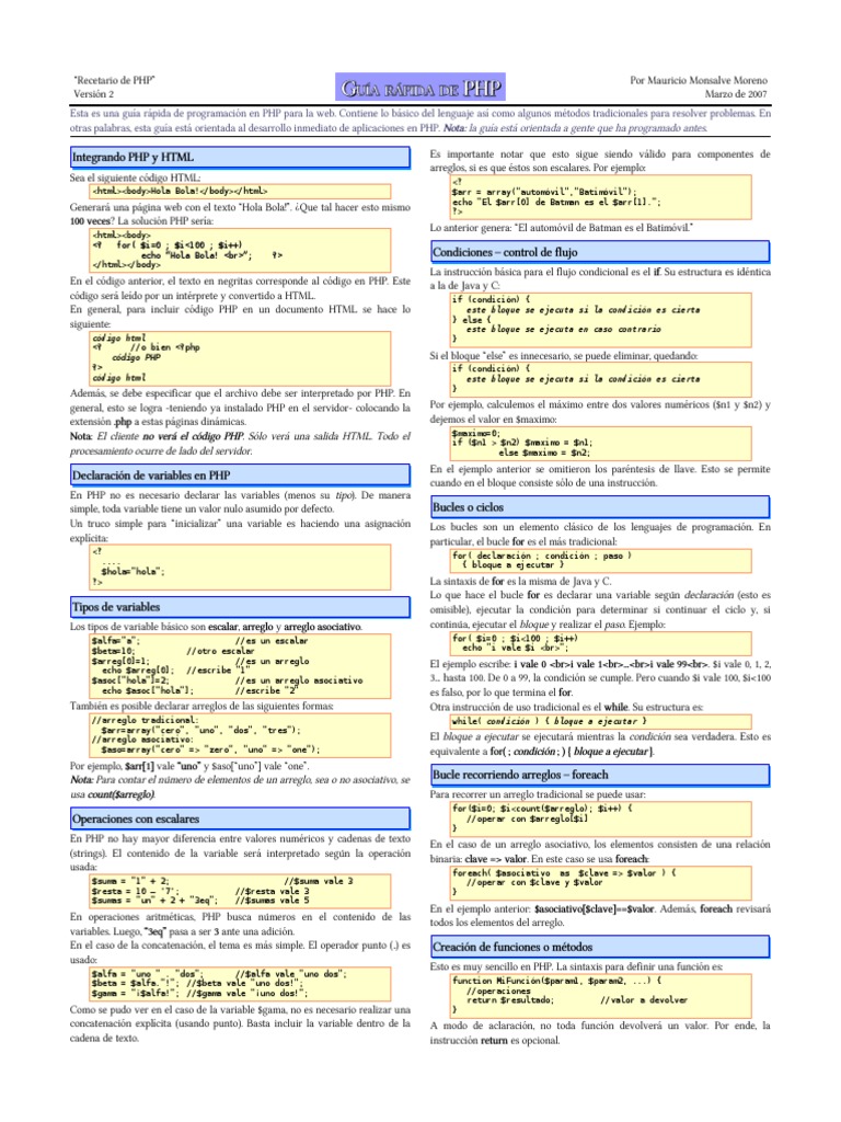 Guía Rápida de Programación en PHP | PDF | Php | Servidor web