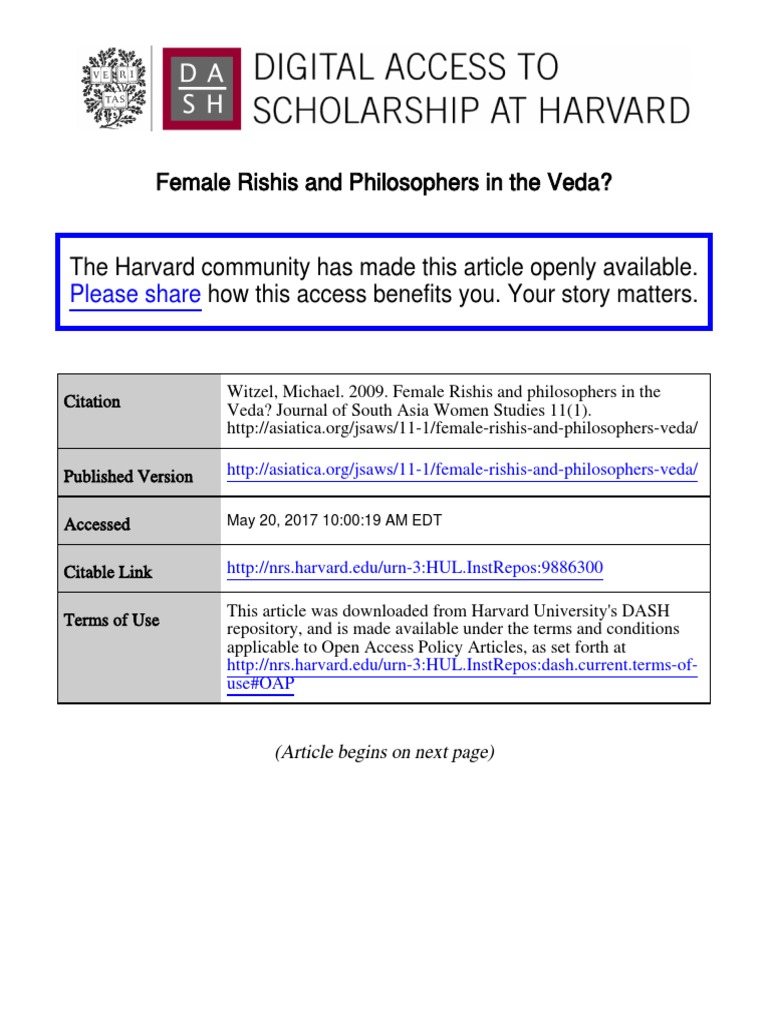 Witzel - Female Rishis and Philosophers in The Veda | PDF | Vedas ...