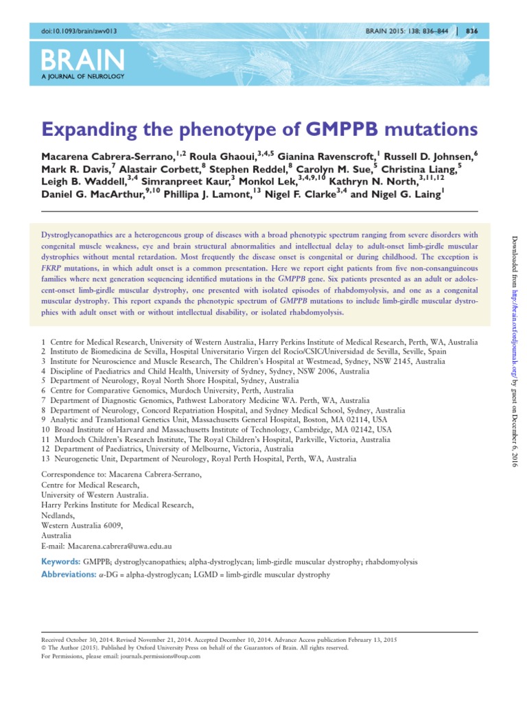 GMPPB mutations linked to adult limb-girdle muscular dystrophy | PDF ...