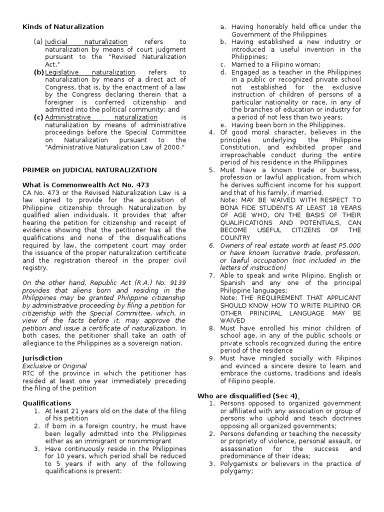 Types of Naturalization in the Philippines | PDF | Naturalization ...