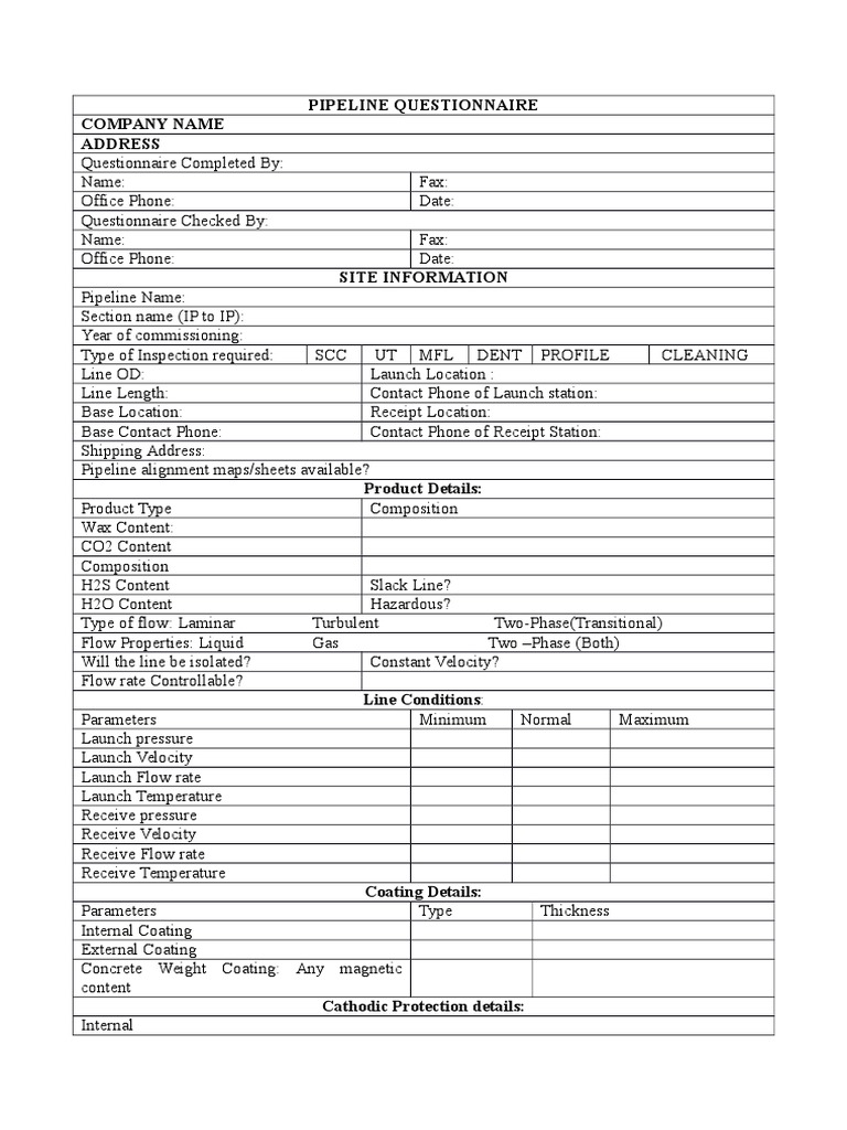 Pipeline Questionnaire | PDF | Pipe (Fluid Conveyance) | Pipeline Transport
