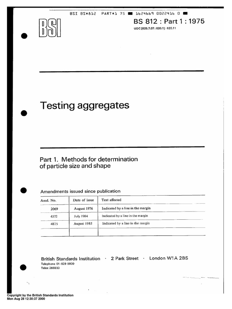BS 812 Part 1 - 75 (Methods of Determination of Particle Size and Shape) | PDF