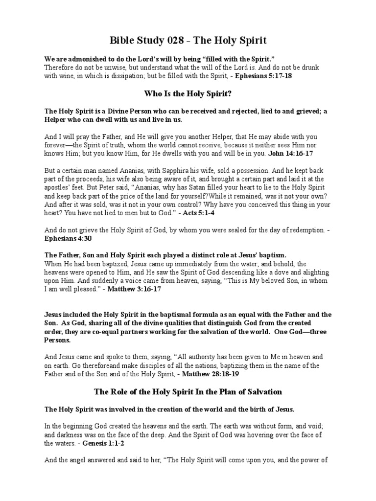Bible Study 28 - The Holy Spirit | PDF | Baptism | Jesus