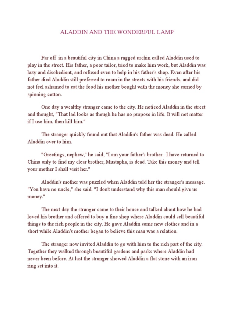 Aladdin and the Wonderful Lamp Story | PDF