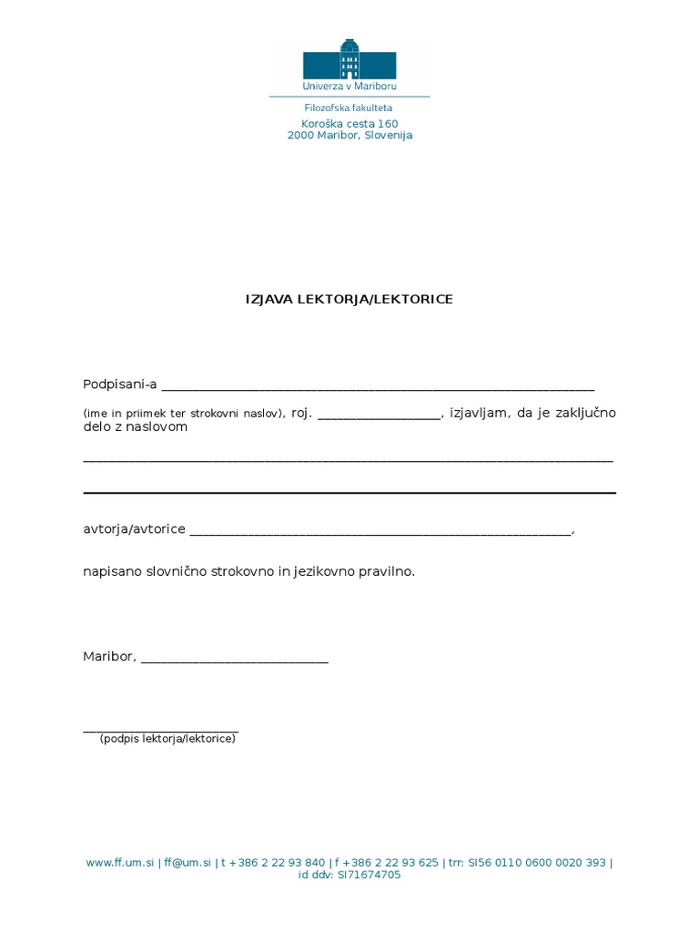 Izjava Lektorja | PDF