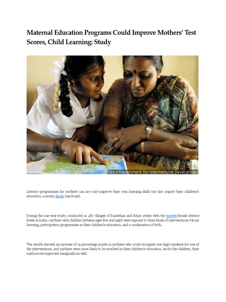 Maternal Education Boosts Child Learning | PDF | Literacy | Teaching ...