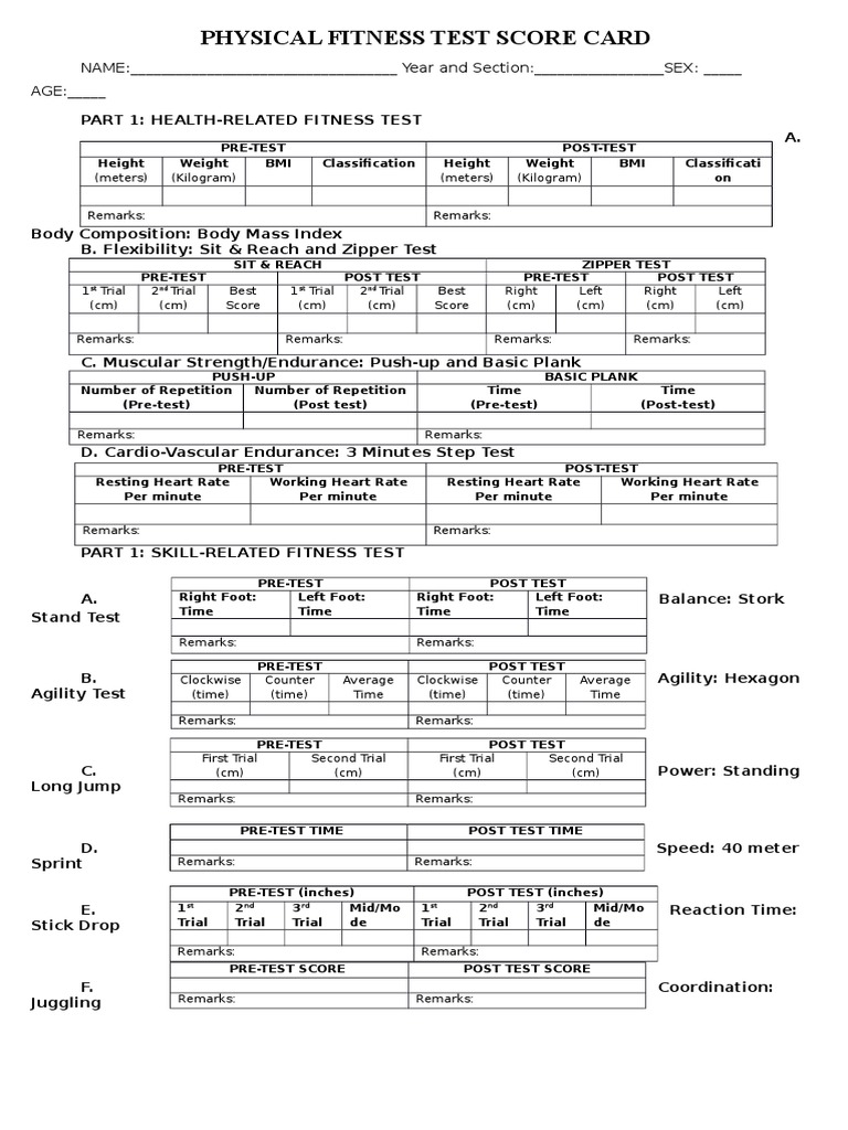 PFT Score Card | PDF | Body Mass Index | Sports