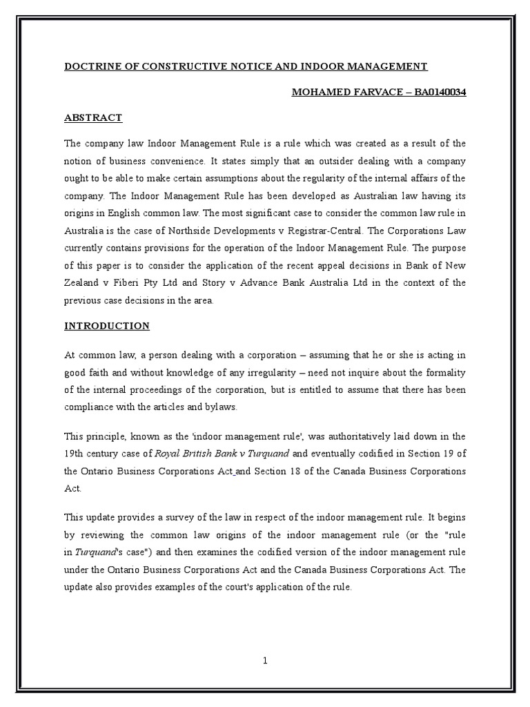 Doctrine of Constructive Notice and Indoor Management | Corporate Law ...