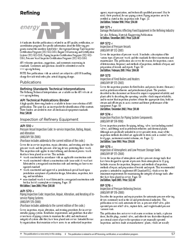 API Refining Catalogue PDF | PDF | Gas Compressor | Oil Refinery