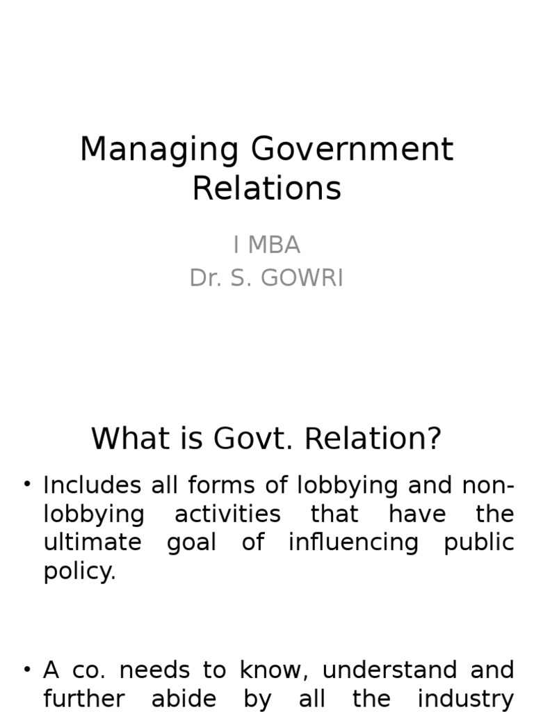 Managing Government Relations: I Mba Dr. S. Gowri | PDF | Virtue ...