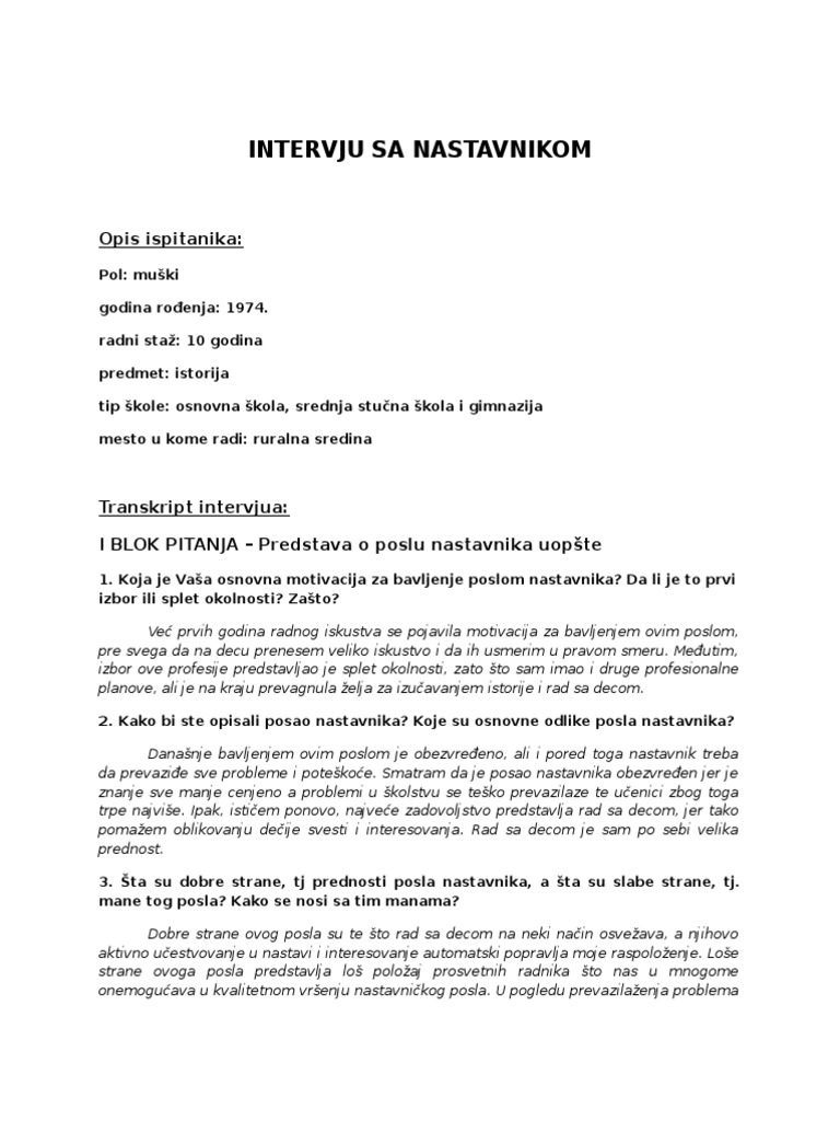 03. Intervju Sa Nastavnikom