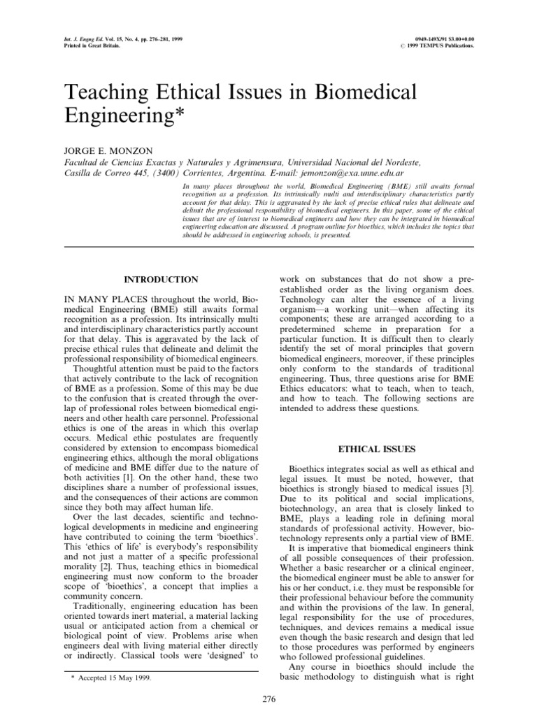 Teaching Ethical Issues in Bio Medical Engineering | PDF | Bioethics ...