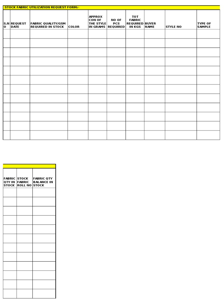 Stock Fabric Utilization Request Form:-Approx Con of The Style in Grams ...