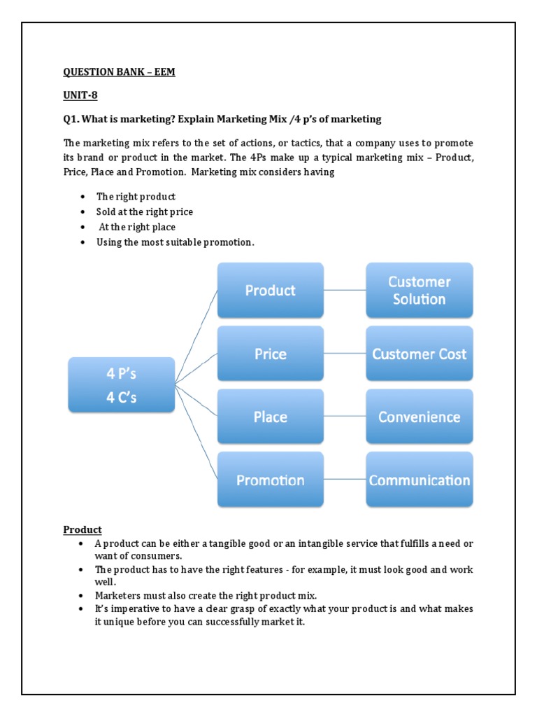 Question Bank - Eem UNIT-8 Q1. What Is Marketing? Explain Marketing Mix ...