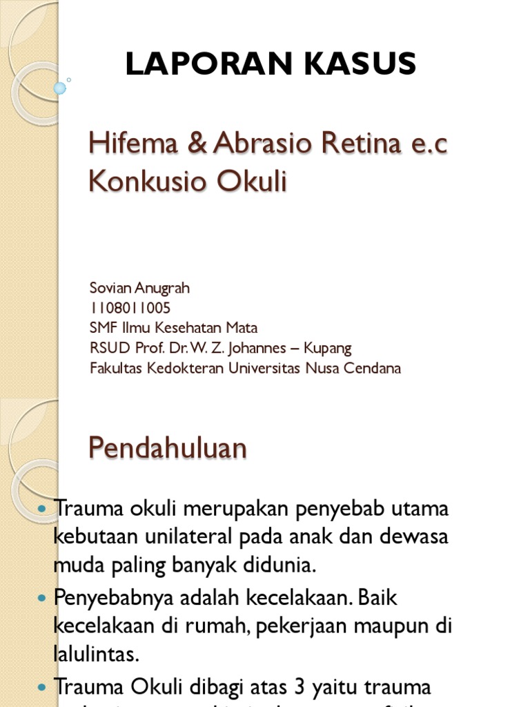Laporan Kasus Mata Hifema & Abrasi Kornea E.C Trauma Okuli | PDF