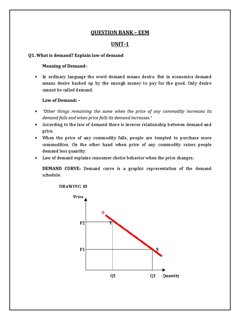 Question Bank - Eem UNIT-1: Q1. What Is Demand? Explain Law of Demand Meaning of Demand ...