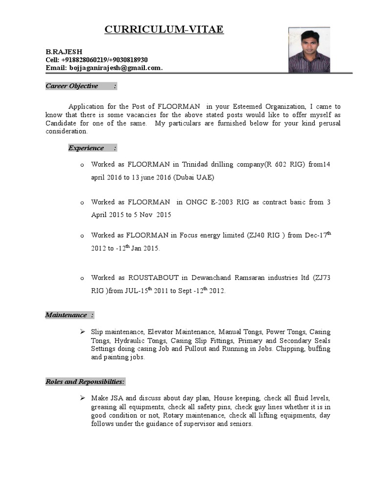 Floorman CV for Offshore Positions | PDF | Computing And Information ...