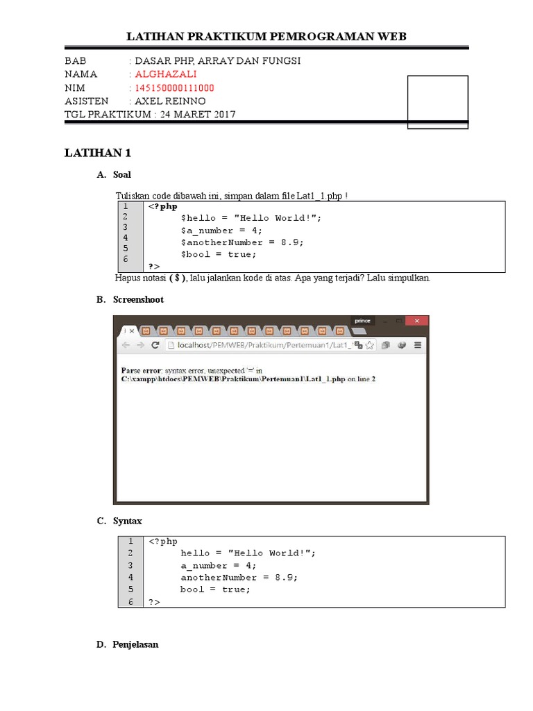 Latihan Dasar Pemrograman PHP dan Fungsi | PDF