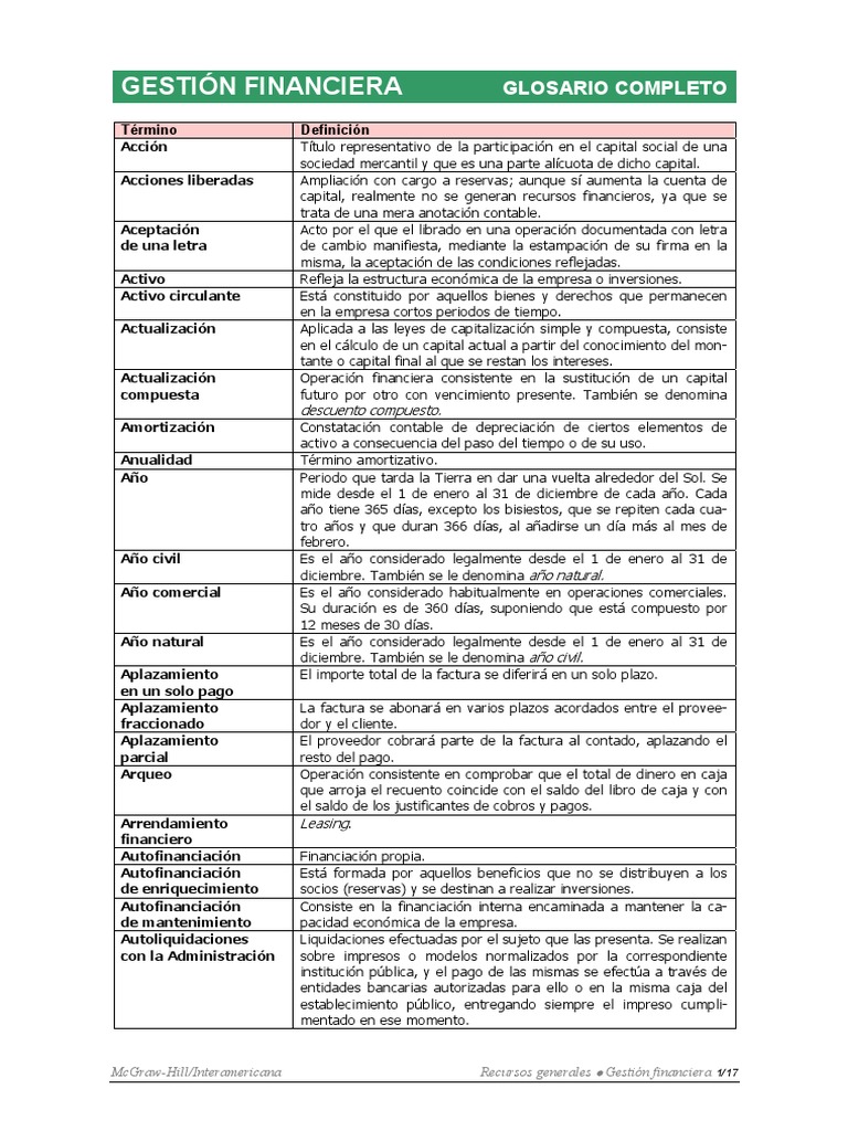 Glosario Completo de Gestión Financiera | PDF | Cheque | Interés