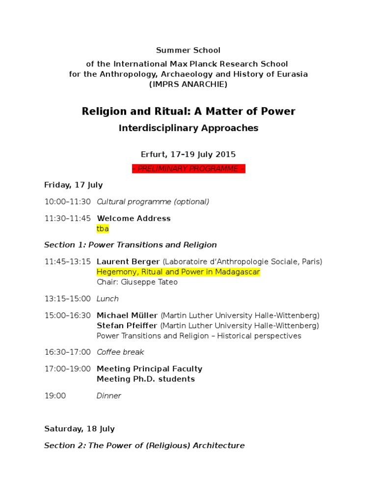 Summer School - Preliminary Programme Etc | PDF | Anthropology ...