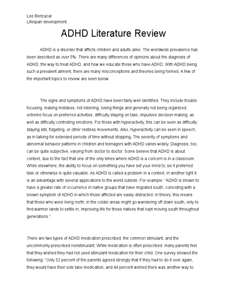 ADHD Literature Review | PDF | Attention Deficit Hyperactivity Disorder | Individualized ...