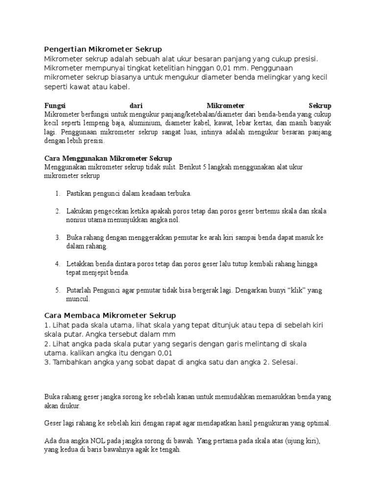 Pengertian Mikrometer Sekrup | PDF