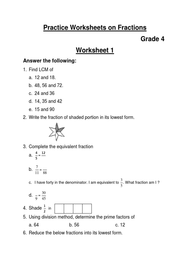 Grade 4 Fraction Worksheets | PDF | Fraction (Mathematics) | Notation