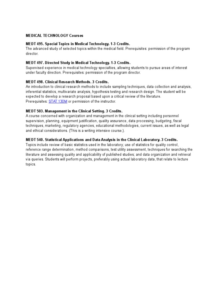 Medical Technology Courses | PDF | Medical Laboratory | Statistics