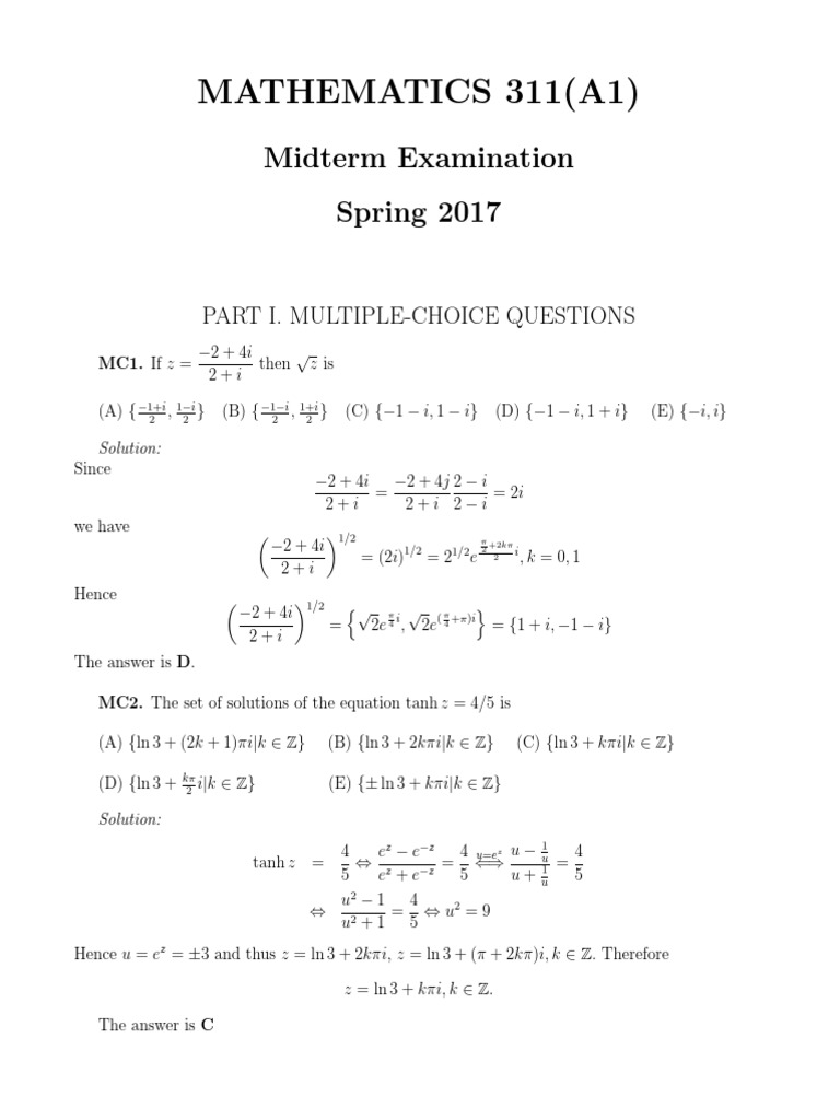 Mathematics 311 (A1) : Midterm Examination Spring 2017 | PDF ...