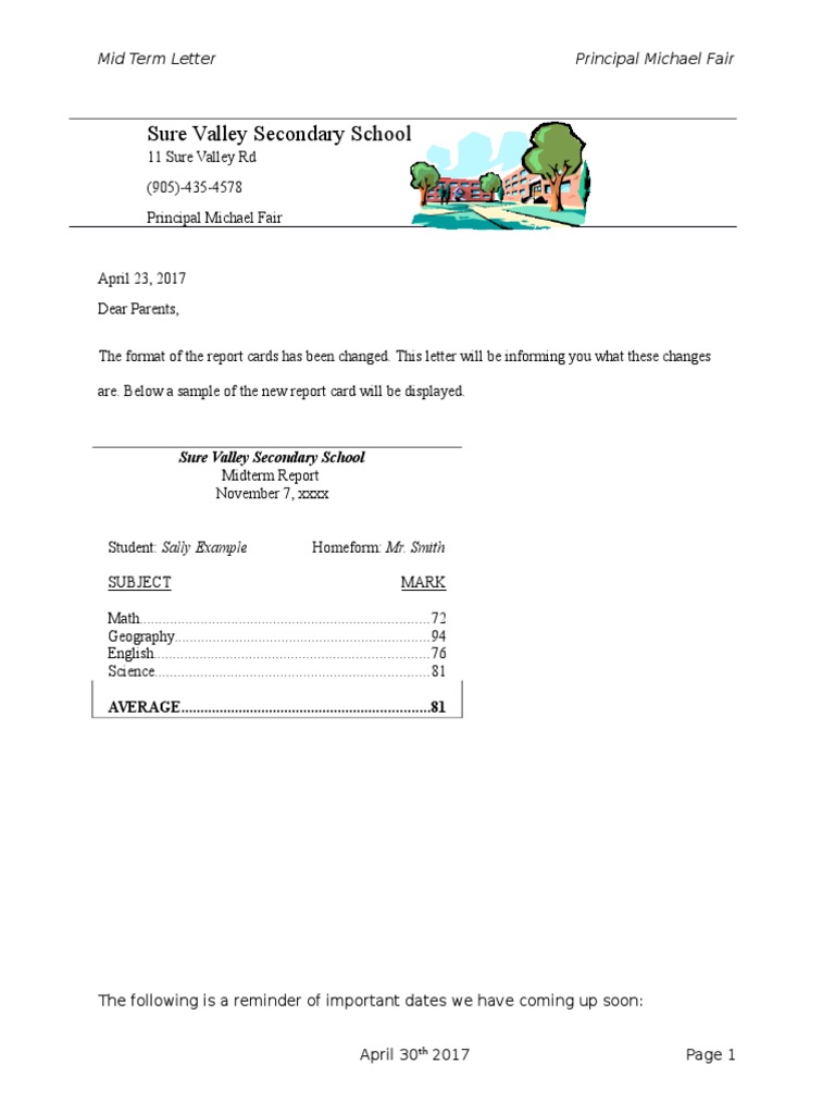 Sure Valley Secondary School: Mid Term Letter Principal Michael Fair | PDF