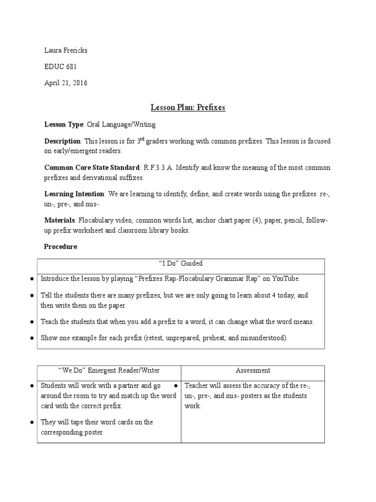 Lesson Plan: Prefixes | PDF | Lesson Plan | Writers