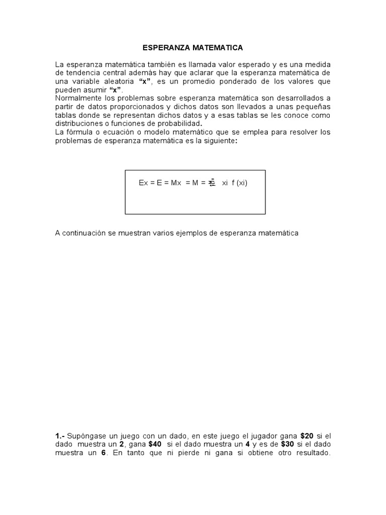 Esperanza Matematica 2007 | PDF | Valor esperado | Fórmula