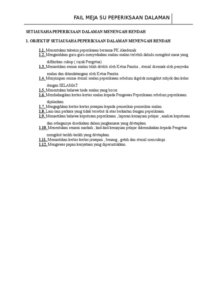 Fail Meja Su Peperiksaan Dalaman | PDF