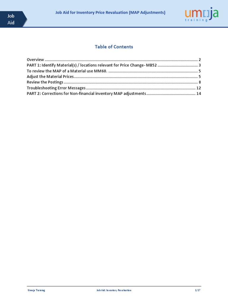 Umoja - Job Aid - Inventory MAP Valuation Adjustments (MR21) | PDF ...