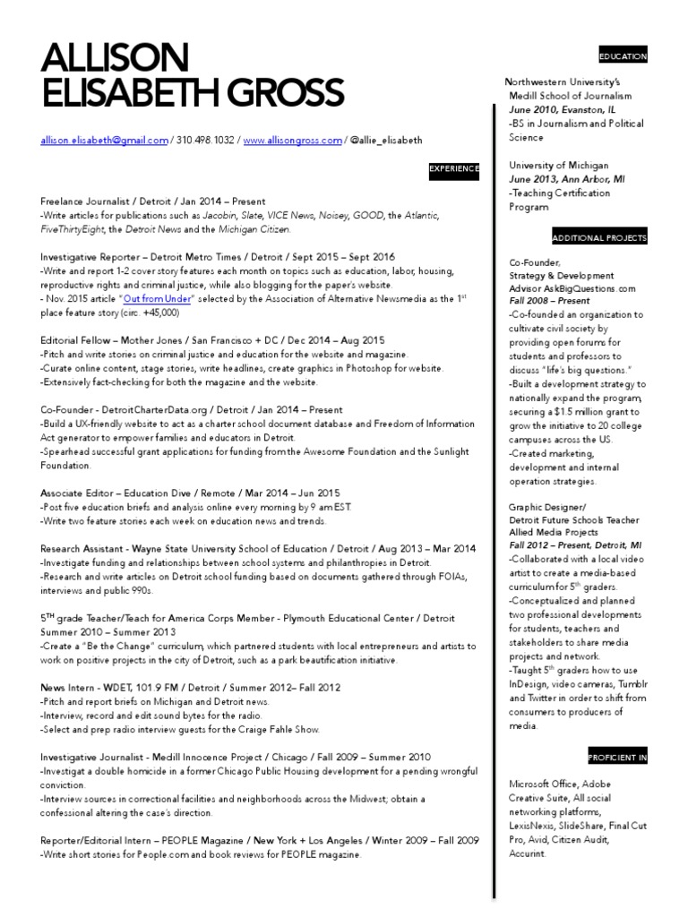 Allie Gross - Resume 2017 | PDF | Adobe Creative Suite | Public Sphere