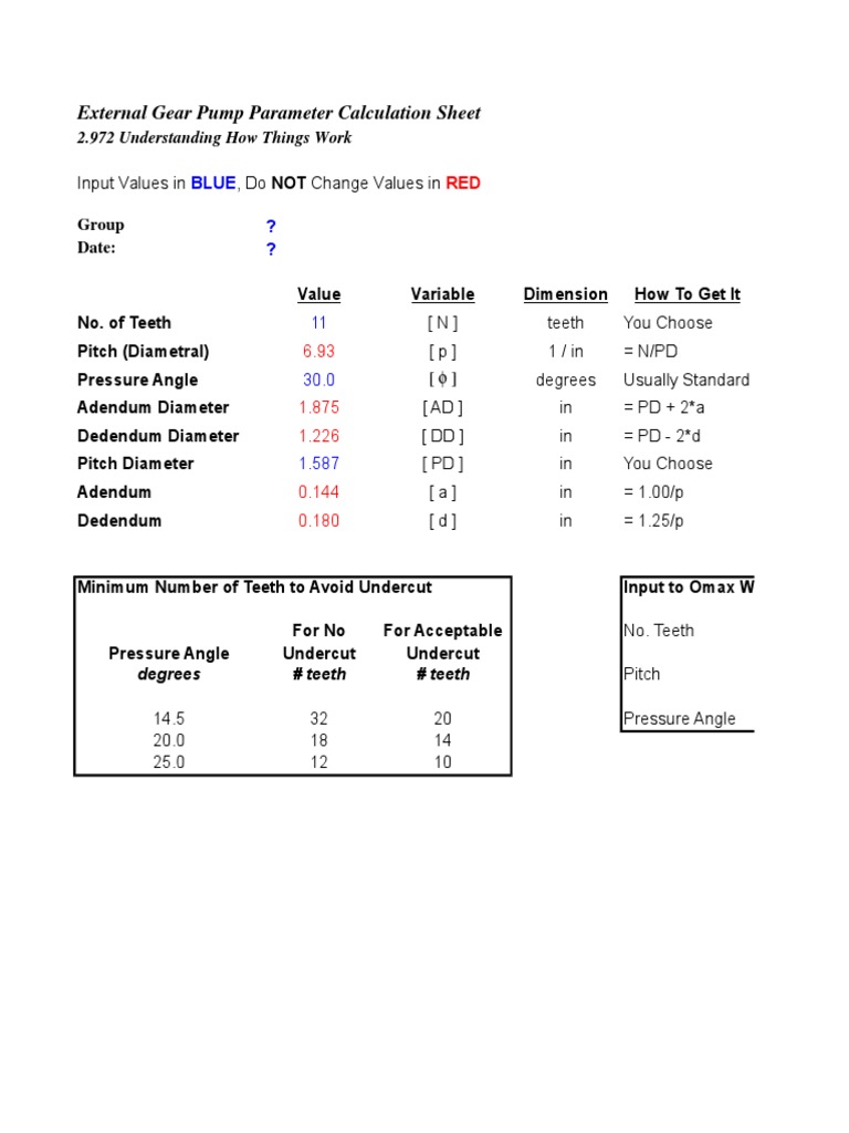 Gear Pump Parameter Calculation Sheet | PDF | Gear | Applied And ...