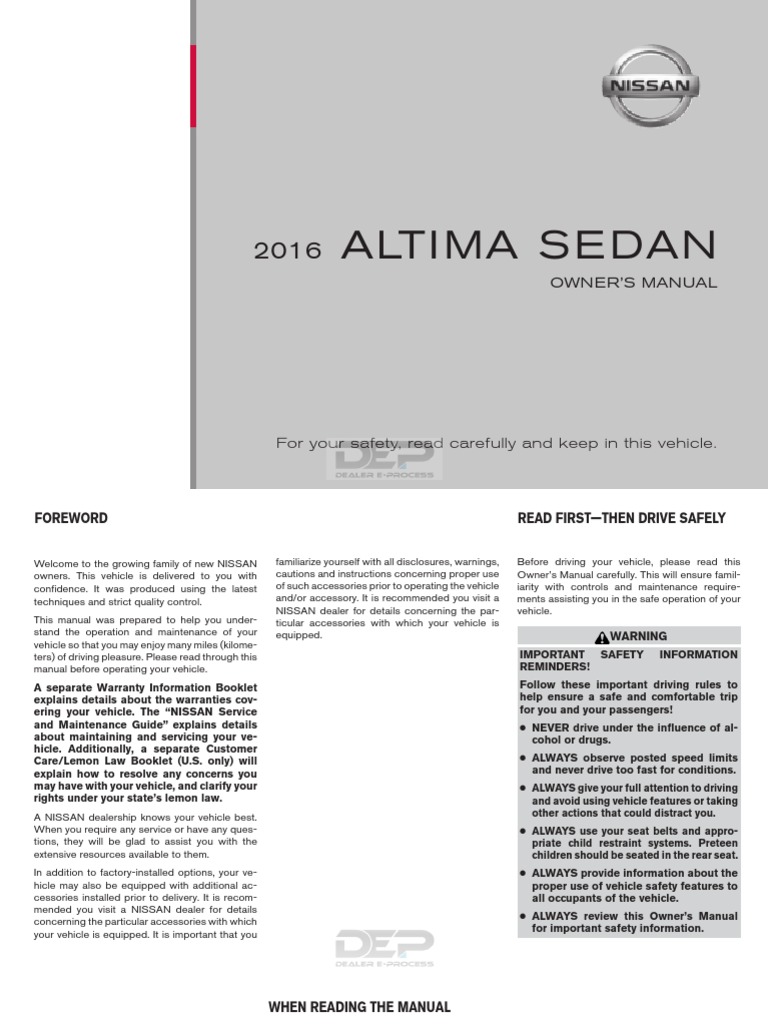 2016 Altima PDF | PDF | Seat Belt | Trunk (Car)