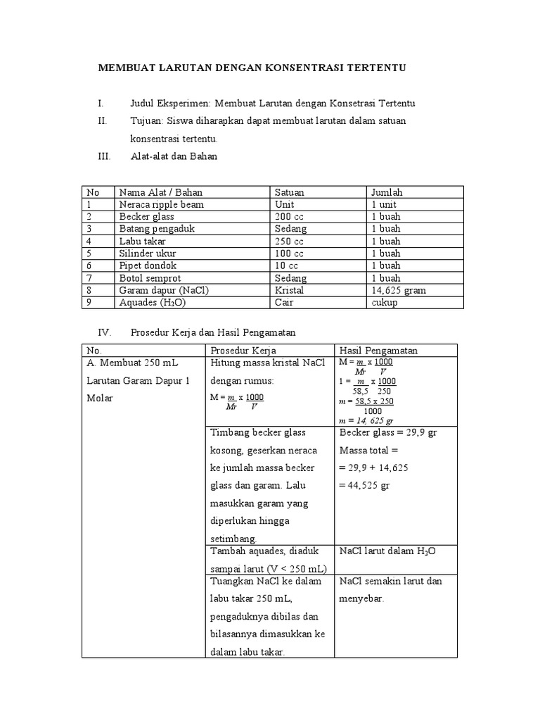 Membuat Larutan Dengan Konsentrasi Tertentu | PDF