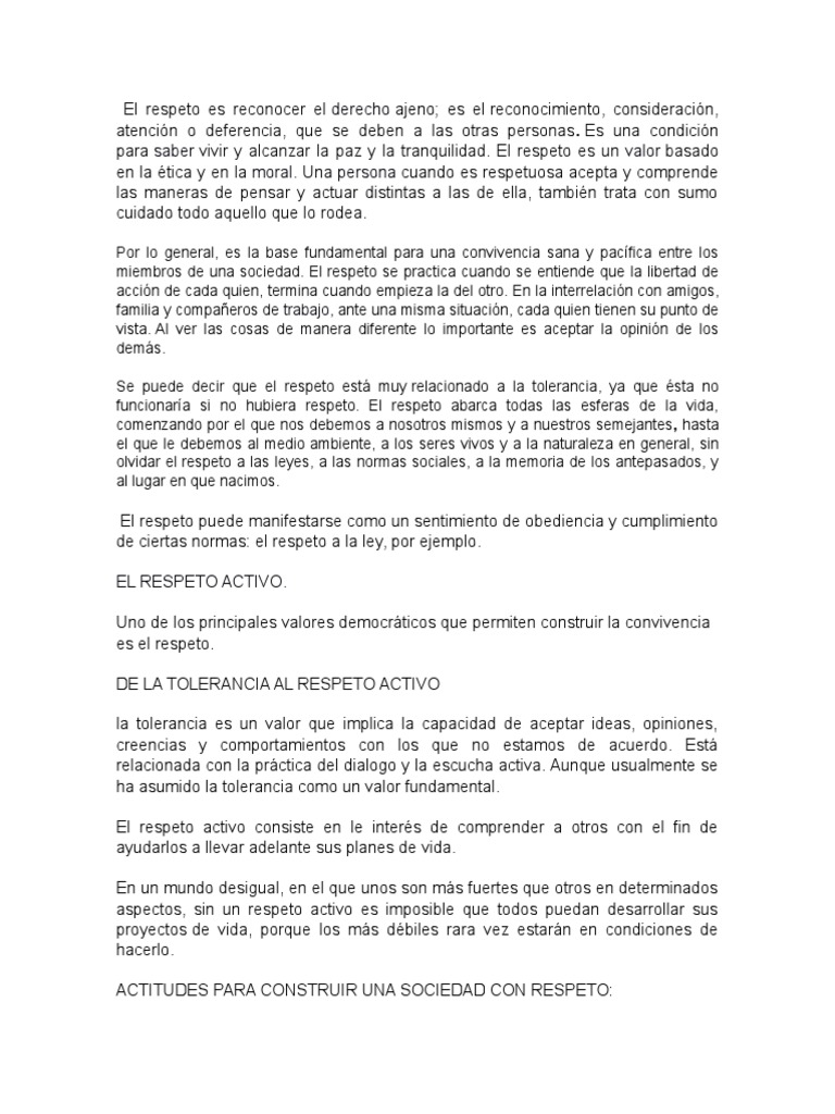 El Respeto Pdf Tolerancia Moralidad