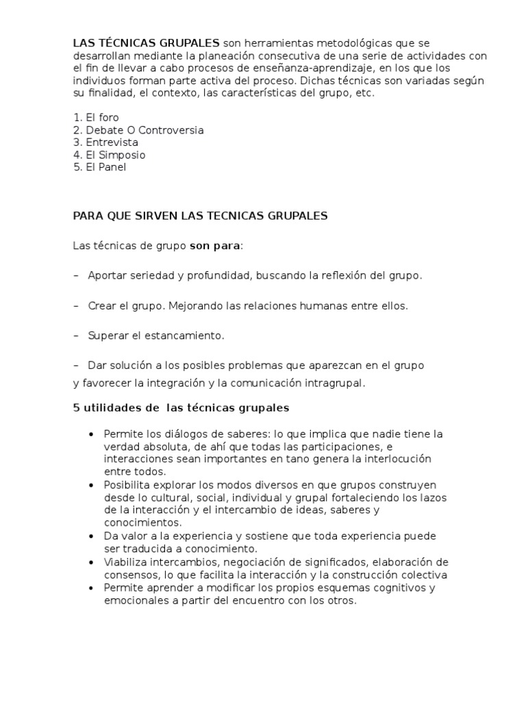 Tecnicas Grupales | PDF