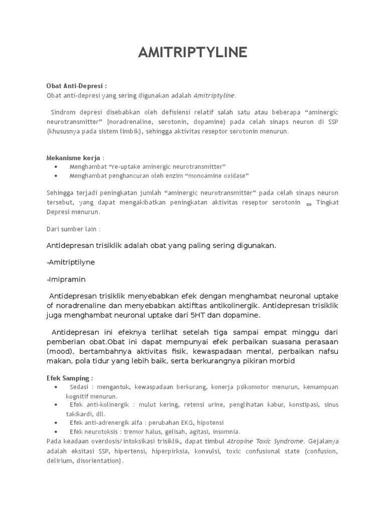 Mekanisme Kerja Amitriptyline Antidepresan | PDF