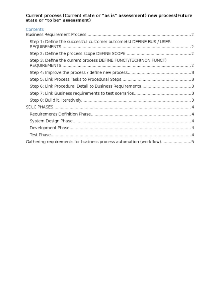 Current Process (Current State or "As Is" Assessment) New Process ...