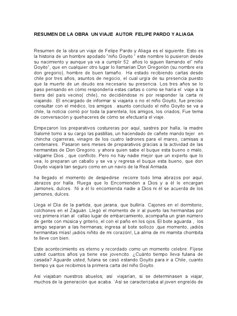 Resumen de La Obra Un Viaje Autor Felipe Pardo y Aliaga | PDF | Agitación | Conflicto armado