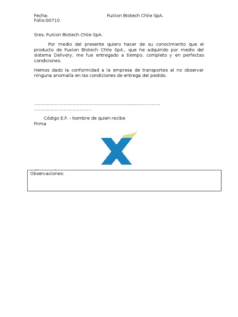 Carta de Recibo Conforme | PDF